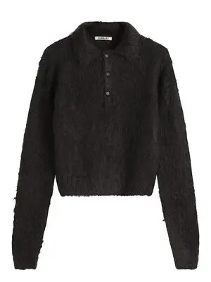 Auralee Mohair Knit Polo - Ink Black