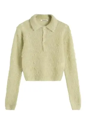 Auralee Mohair Knit Polo - Light Khaki
