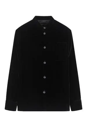 Emporio Armani Icon Smooth Velvet Guru Collar Shirt Jacket - Black