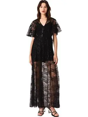 Maje Lace Maxi Dress - Black