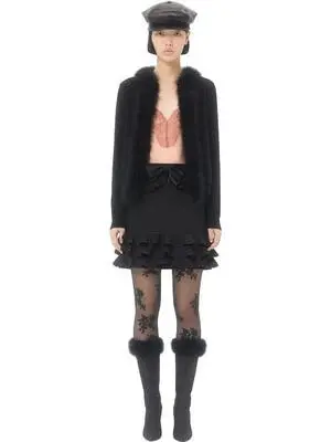 Valentino Garavani Wool Cardigan With Feathers - Black