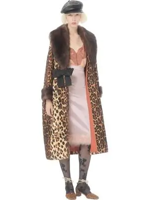 Valentino Garavani Fauve Eclat Spotted Wool Cloth Overcoat With Shearling Edges - Animal Print / Black / Brown / Multicolor