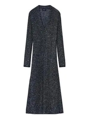 Giorgio Armani Viscose And Lurex Knit Long Cardigan With Sequins - Blue