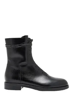 Emporio Armani Leather Ankle Boots With Logo Strap - Black