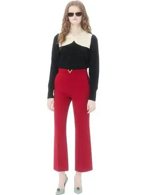 Valentino Garavani Wool Crepe Pants With V Gold - Red