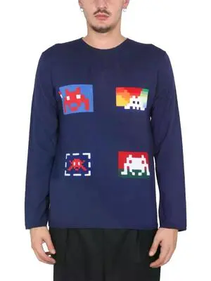 Comme Des Garçons Graphic Crewneck Knitwear - Blue