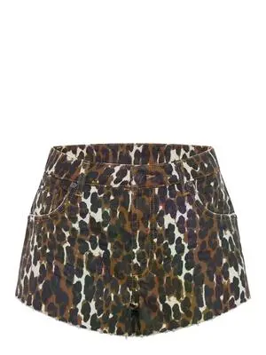 ONETEASPOON Animal-print Denim Shorts - Brown