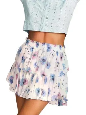 LoveShackFancy Floral-pattern Mini Skirt With Ruffle Detailing - White