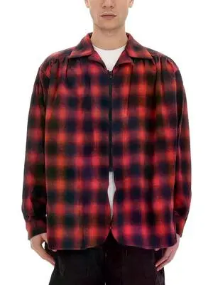 AIE Plaid-check Zip-up Shirt - Red