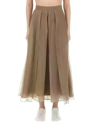 Brunello Cucinelli Pleated Midi Skirt Neutrals