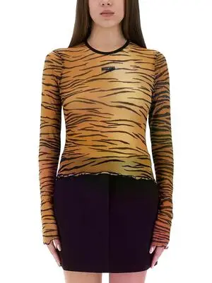 MOSCHINO JEANS Tiger Print Long Sleeve Top - Brown
