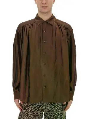 AIE Gathered Buttoned Shirt - Brown