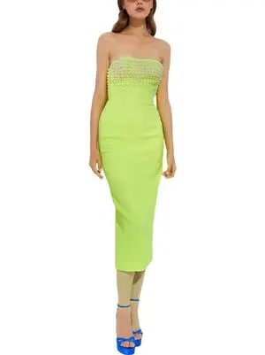 David Koma Strapless Faux-pearl Embellished Midi Dress - Yellow