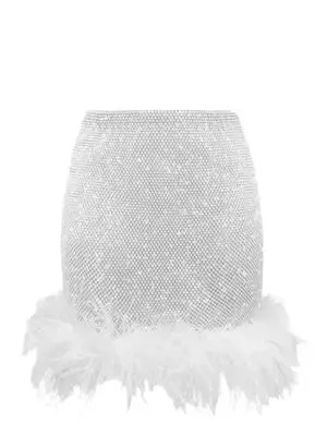 SANTA BRANDS Feather-trim Rhinestone Embellished Mini Skirt - White