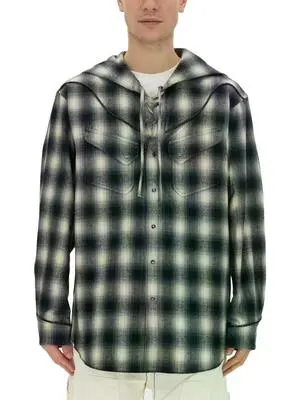 AIE Plaid-check Hooded Shirt - Black