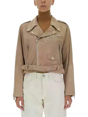 ARMA Belted-waist Asymmetrical-zip Jacket - Neutrals