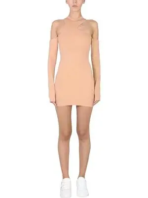Off-White Long-sleeve Mini Dress - Neutrals