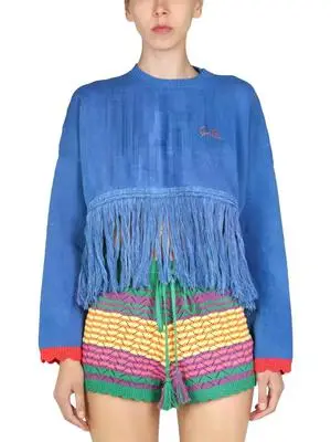 GALLO Fringed Long-sleeves Sweater - Blue