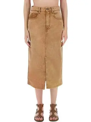 Isabel Marant Front-slit Denim Midi Skirt - Brown