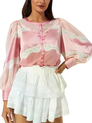 LoveShackFancy Zavia Lace-paneled Blouse - Pink