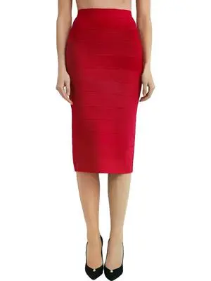 Herve Leger Pencil Midi Skirt - Red