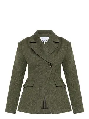 GANNI Wool-trimmed Blazer - Green