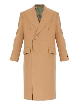 Versace Wool Overcoat With Single Vent - Beige