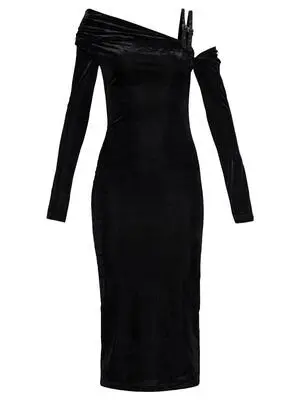 Versace Velvet Off-shoulder Midi Dress - Black