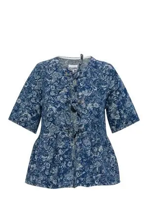 GANNI Jacquard Denim Floral Top - Blue