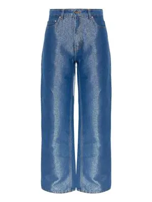 GANNI Metallic Coated Straight Leg Jeans - Blue