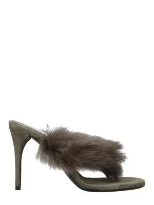 Alaïa Shearling Thong Heeled Mules 90 - Brown