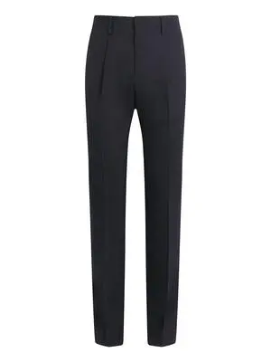 LARDINI Wool-blend Pleated Straight Trousers - Navy