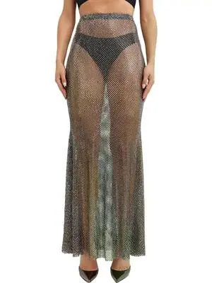 SANTA BRANDS Crystal-mesh Long Skirt - Silver