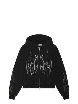 MEMORY LANE Flame Zip Hoodie - Black