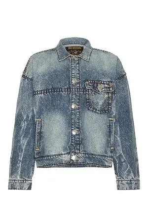 True Religion Super T Cropped Denim Jacket - Blue Denim
