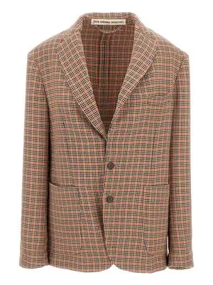 META CAMPANIA COLLECTIVE Single-Breasted Pied De Poule Wool Blazer