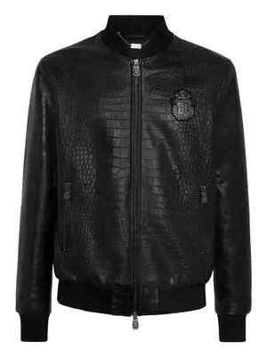 BILLIONAIRE Crocodile-Effect Zip-Up Bomber Jacket