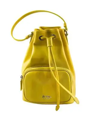LA ROSE Leather Bucket Bag With Zip Pocket - Yellow