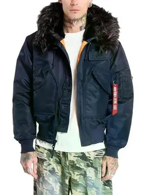 Alpha Industries Hooded Faux Fur Jacket - Blue