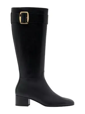 Bally Buckle Leather Knee High Boots - Black