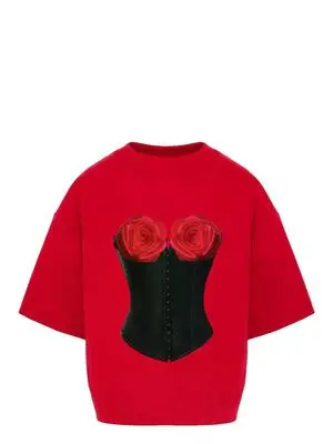 HAMZA Rose-corset T-shirt - Red