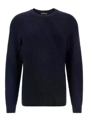 Boggi Milano Waffle-knit Crew-neck Sweater - Blue