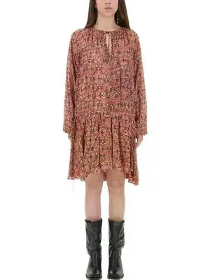 MARANT ETOILE Tie-neck Patterned Mini Dress - Red