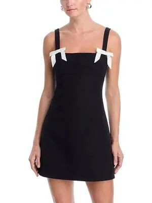 Aqua Satin Sleeveless Bow Mini Dress - Black/ivory