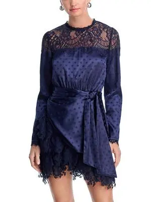 Aqua Lace Trim Long Sleeve Mini Dress Exclusive - Navy