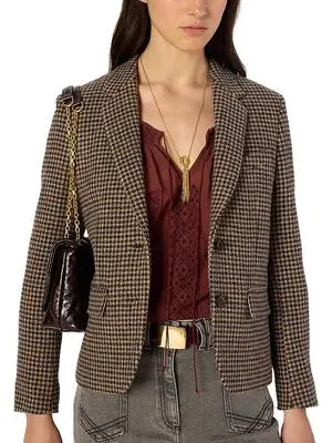 Gerard Darel Nathane Wool Houndstooth Blazer - Beige