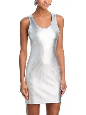 Aqua Metallic Sleeveless Mini Dress - Silver