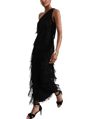 PHASE EIGHT One Shoulder Fringe Maxi Dress - Black