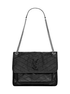 Saint Laurent Niki Shoulder Bag - Black Vintage Leather/silver