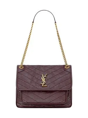 Saint Laurent Niki Shoulder Bag - Rouge Cabernet Vintage Leather/gold